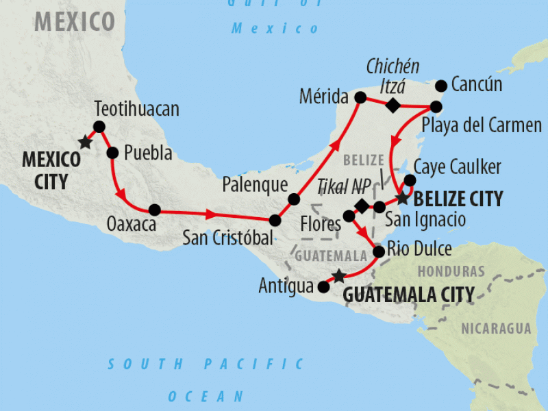 Map Of Mexico And Guatemala De Korte Maya Route Rondreis Op Maat